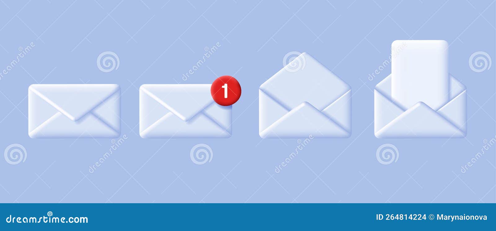 Set of 3d White Mail Envelops, Open with Document and Closed with Red ...