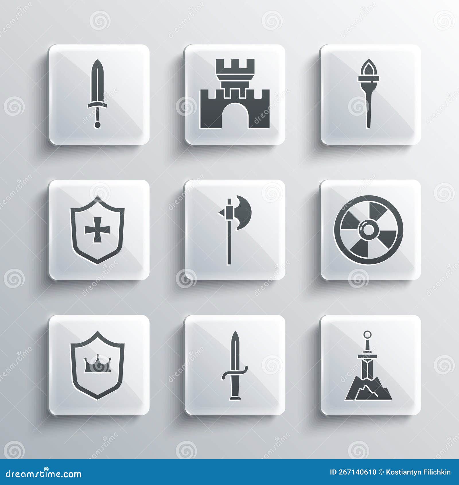 Set Dagger, Sword in the Stone, Round Wooden Shield, Medieval Axe ...