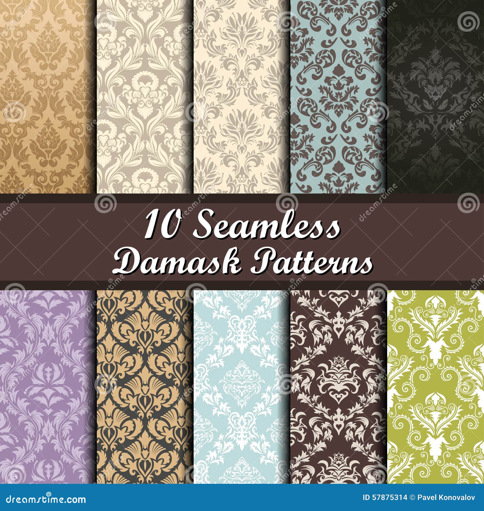 Set of Damask Seamless Patterns Stock Vector - Illustration of baroque ...