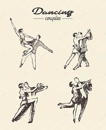 Set Dancing Couples, Hand Drawn Vector Sketch Stock Vector ...