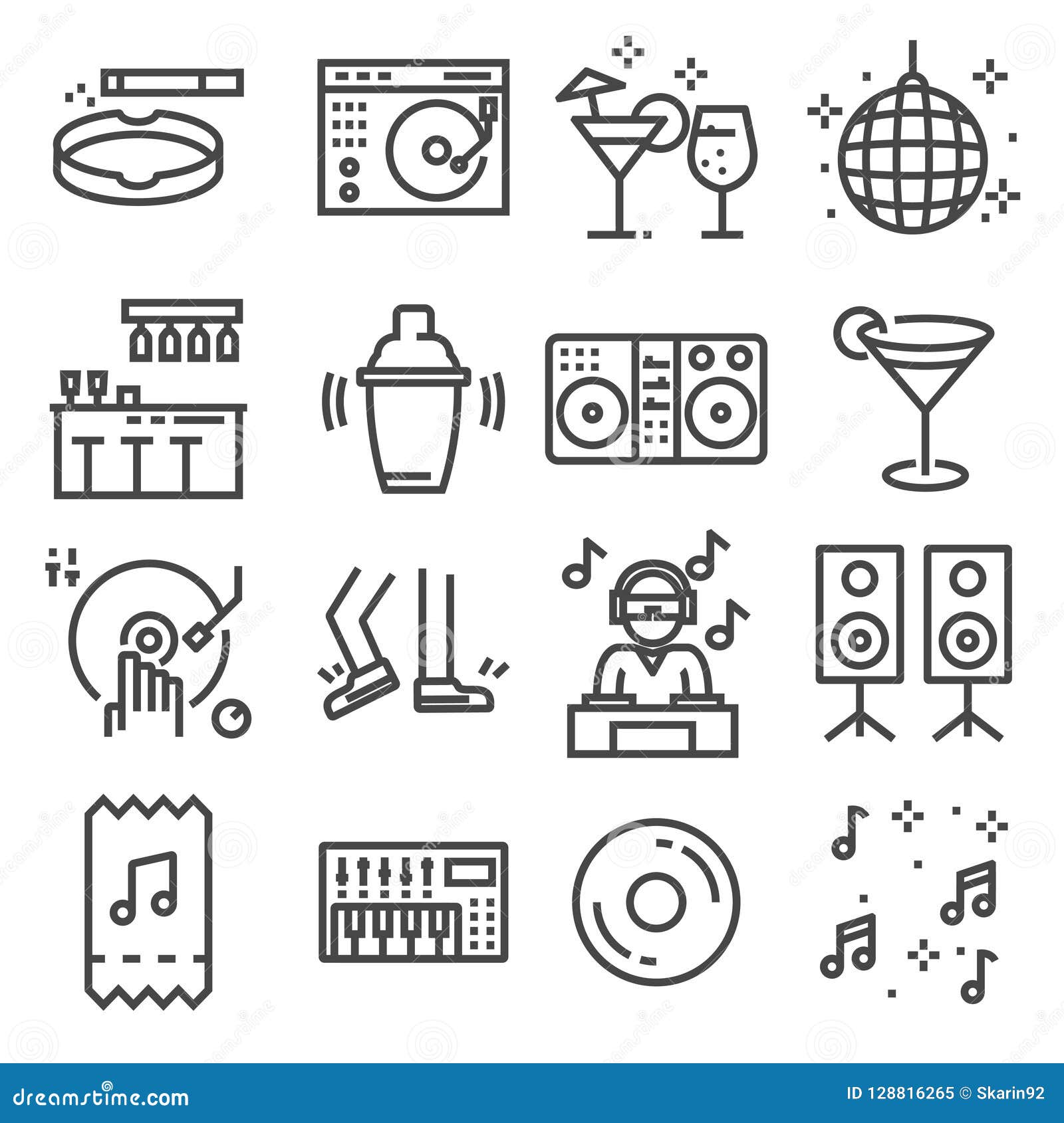 Set of Dancing, Dj, Music, Disco Vector Line Icons Stock Illustration ...