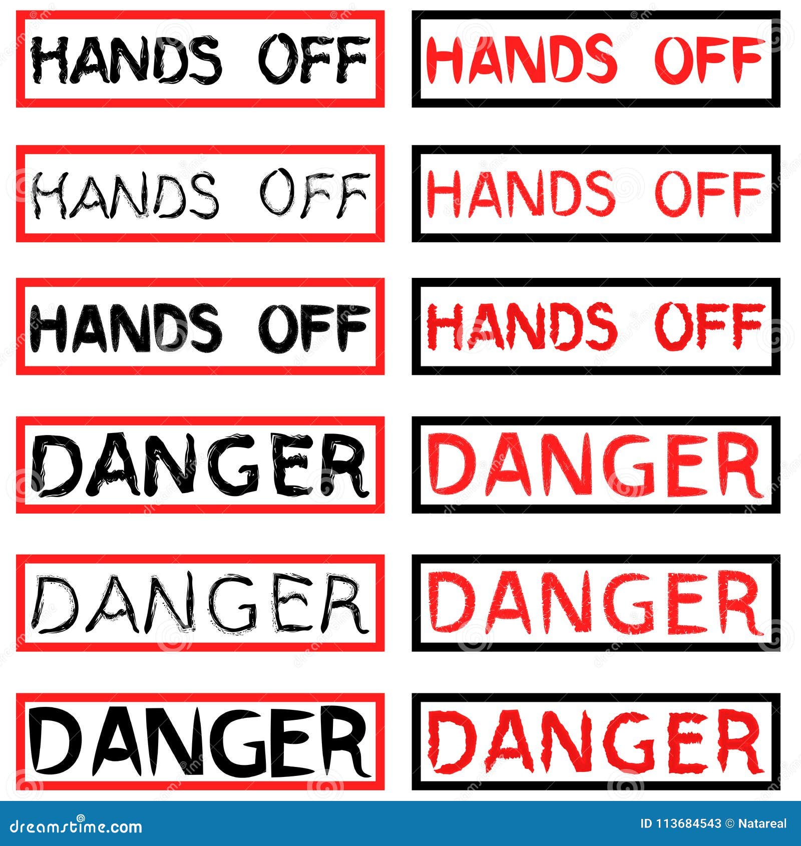 Set of Danger and Hand Off Inscriptions Stock Vector - Illustration of ...