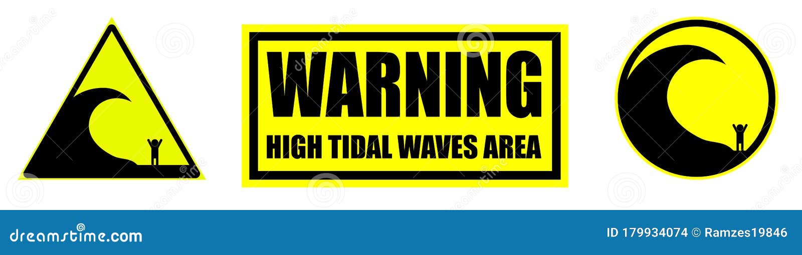 Set of Danger Signs of a Zone of High Waves on a Yellow Background ...