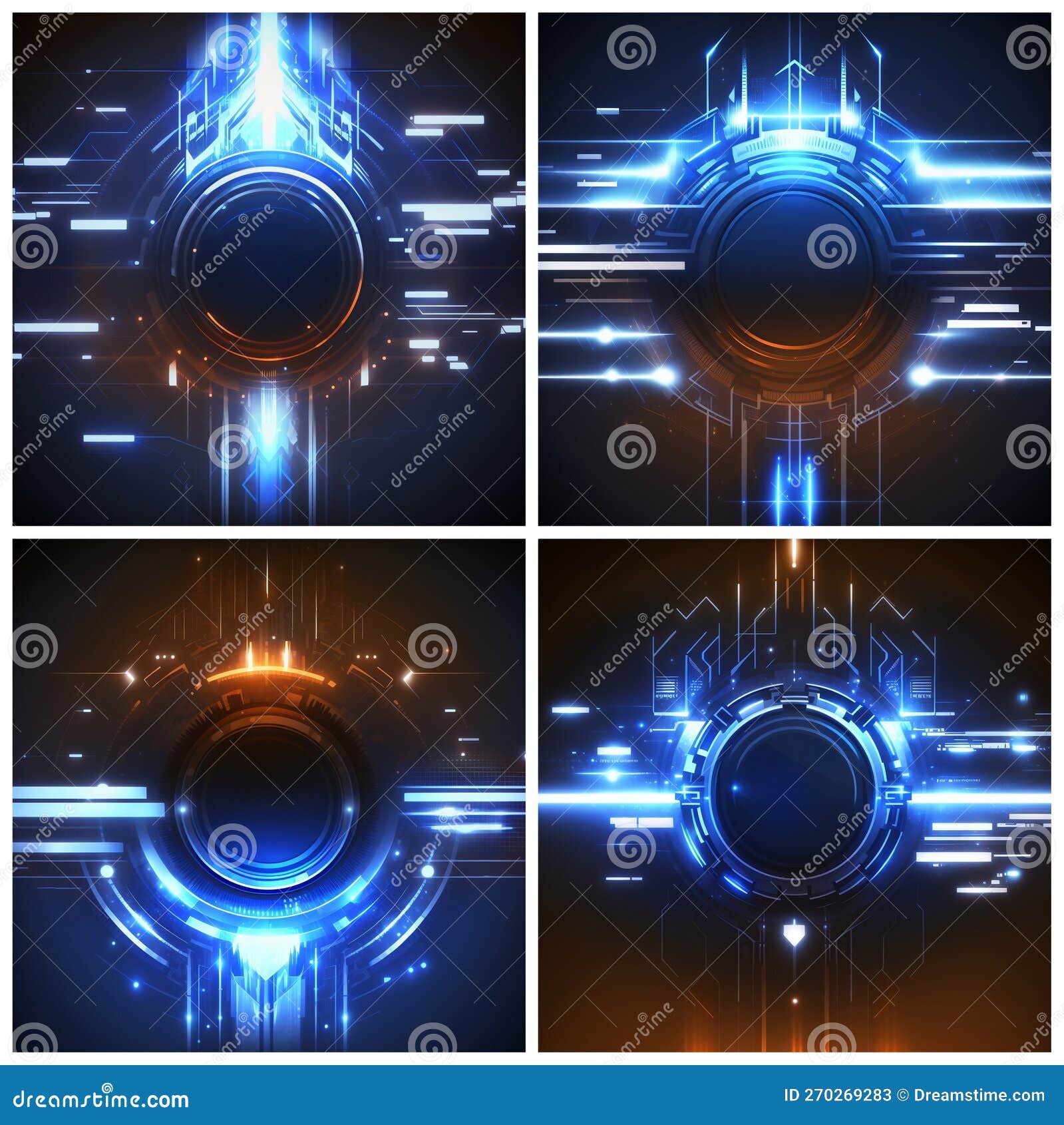 Set of Dark Blue Tech Illustrations. Modern Compositions Stock ...