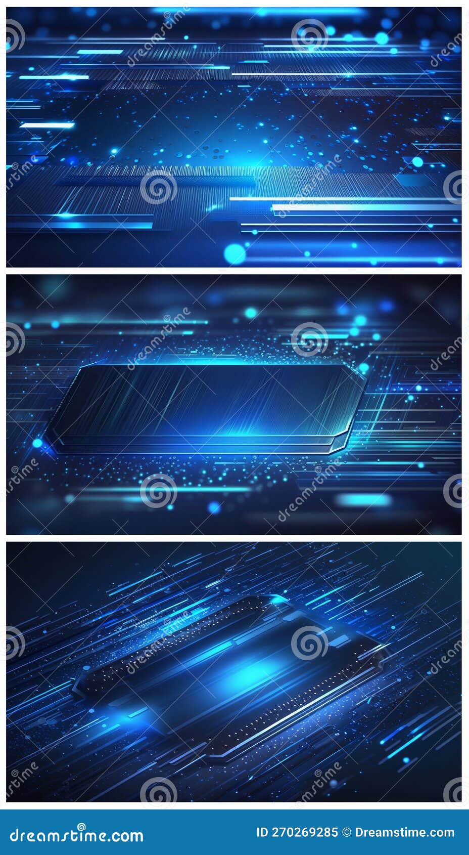 Set of Dark Blue Technology Illustrations. Modern Compositions Stock ...