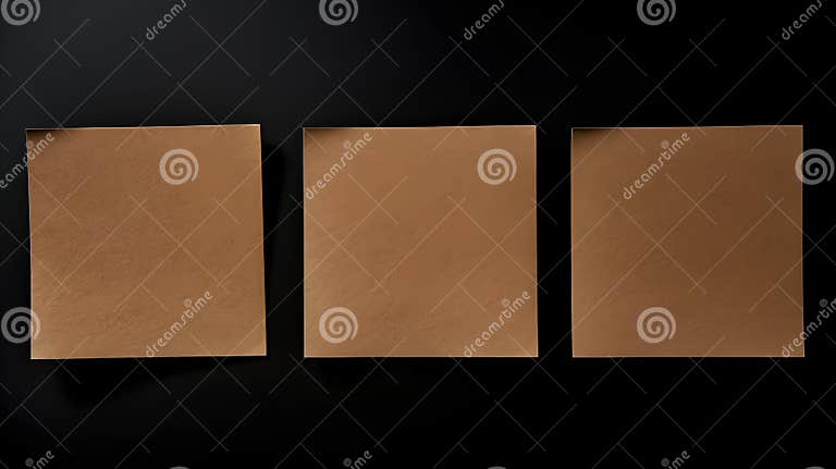 Set of Dark Brown Square Paper Notes on a Black Background ...