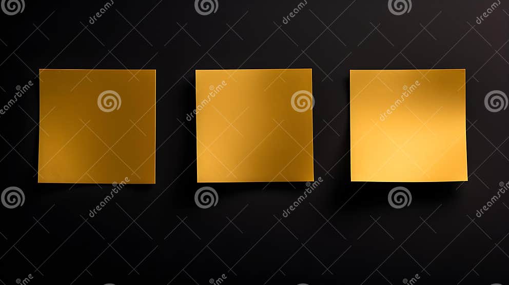 Set of Dark Gold Square Paper Notes on a Black Background ...