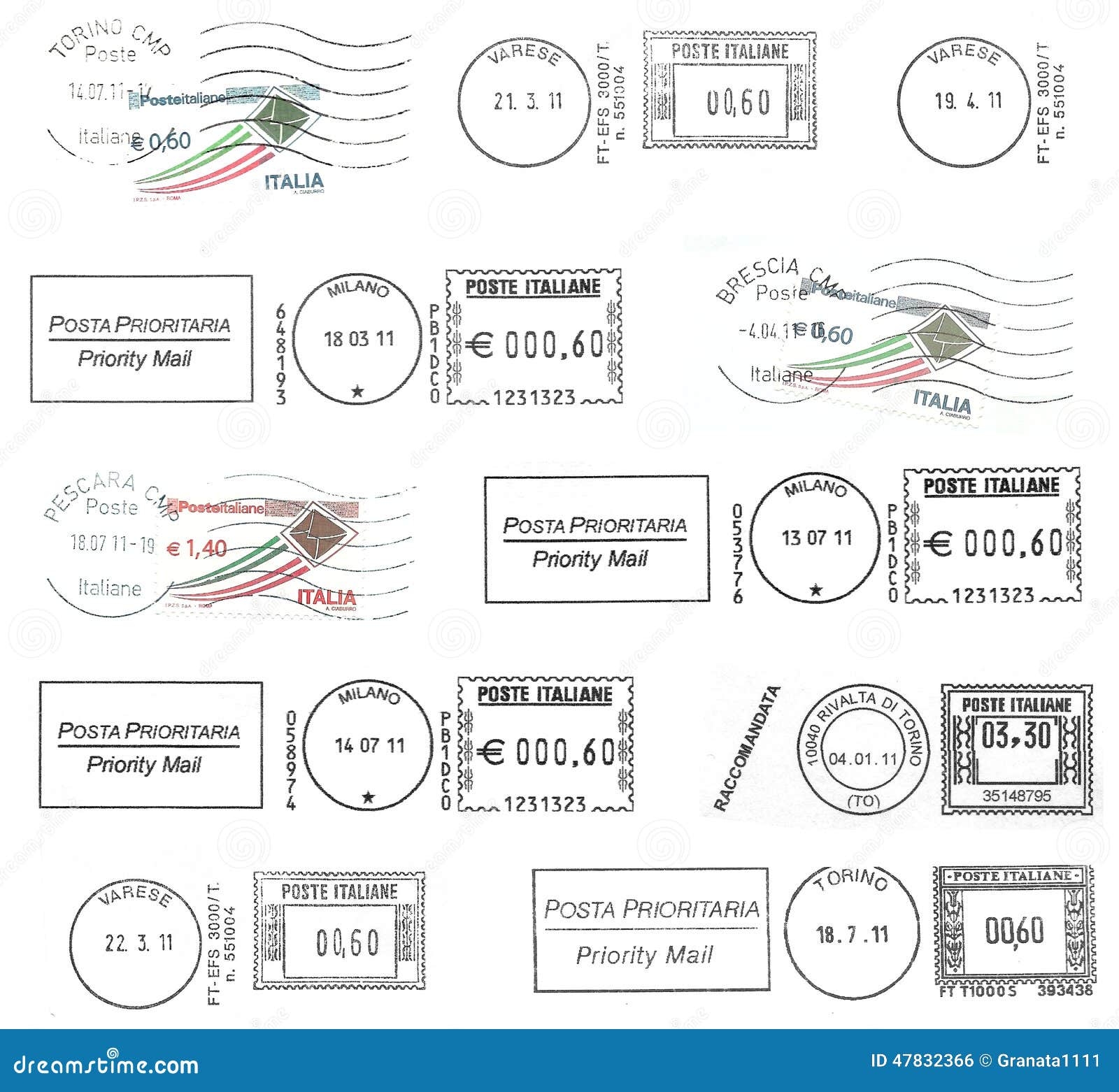 Set of Dark Italian Postmarks Stock Illustration - Illustration of ...