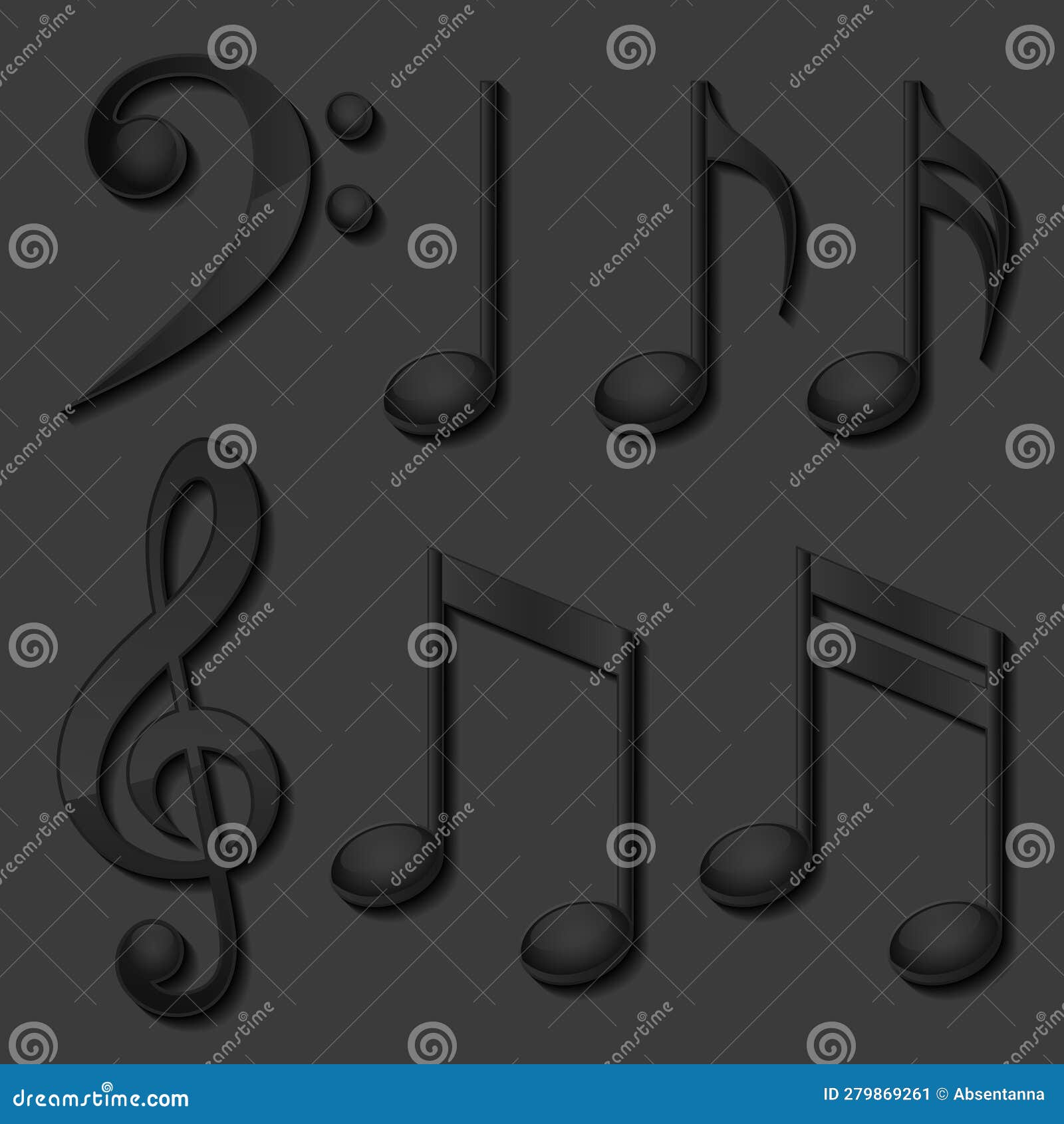 Set of dark musical notes stock vector. Illustration of notes - 279869261