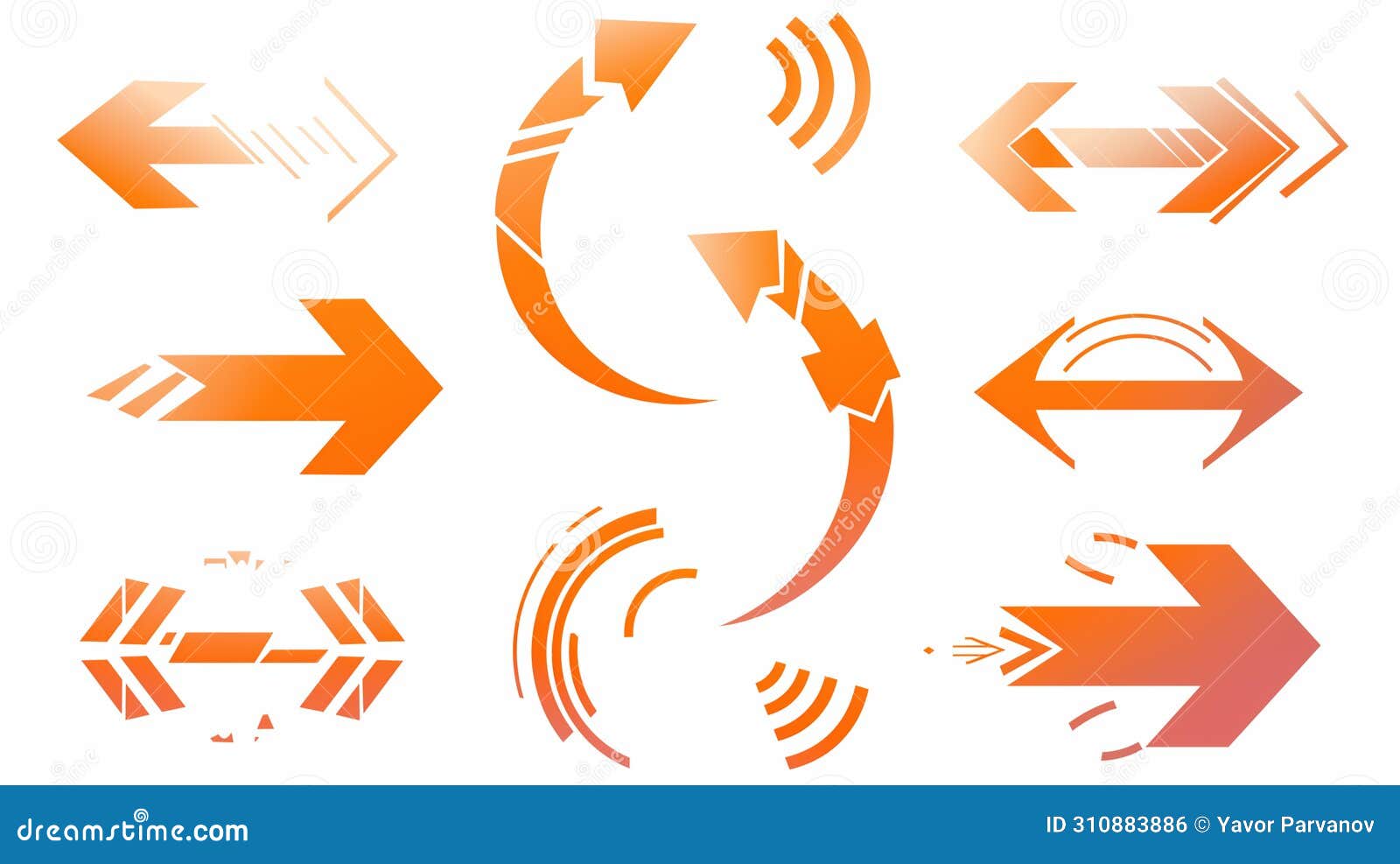 A Set of Dark Orange Arrows in Different Directions Against a White ...