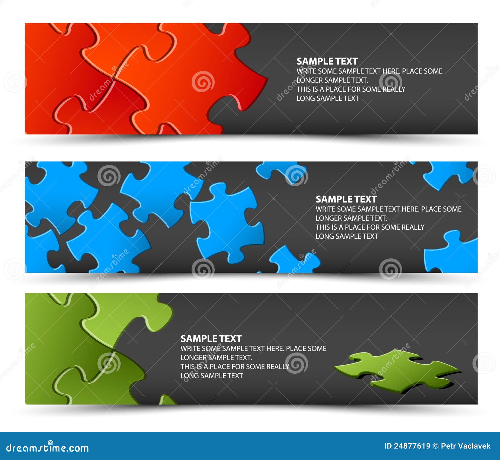 Set Of Dark Puzzle Horizontal Banners Cartoon Vector | CartoonDealer ...