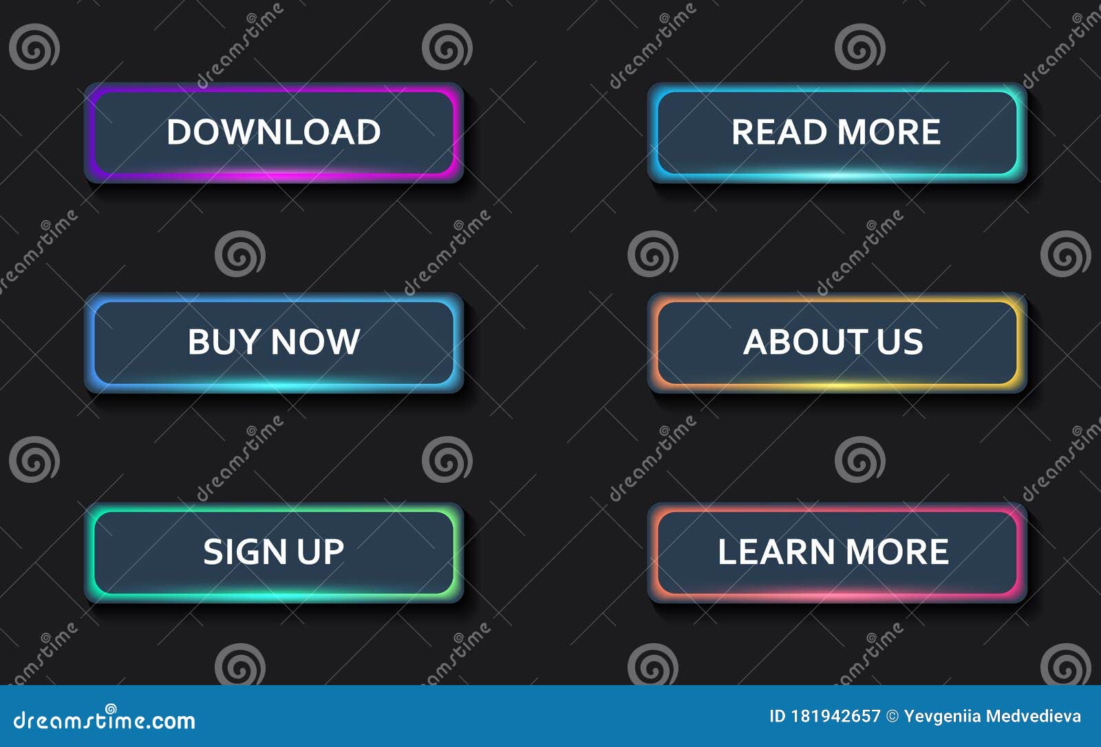 Set of Dark Rectangular Neon Glowing Web Buttons for Internet Store ...