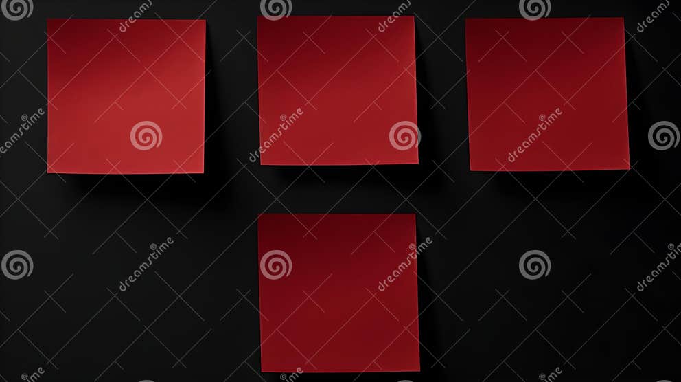 Set of Dark Red Square Paper Notes on a Black Background. Brainstorming ...