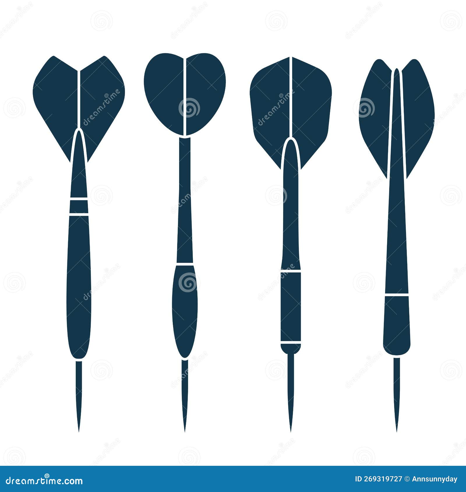 Set of Darts, Simple Icons of Silhouettes of Dart Arrows Stock Vector ...