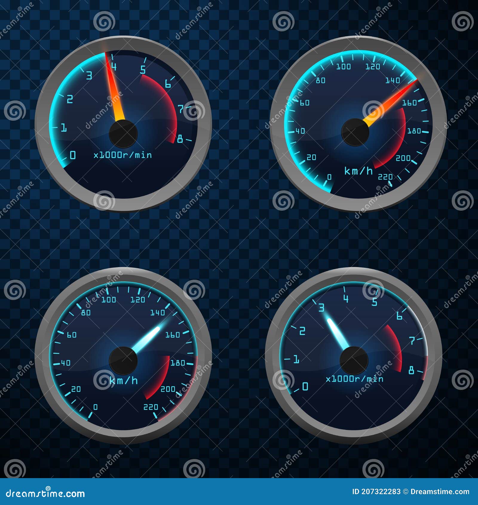 Set dashboard speedometers stock illustration. Illustration of ...