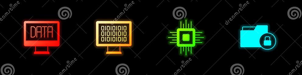 Set Data Analysis, Binary Code, Processor CPU and Folder and Lock Icon ... Set Data Analysis, Binary Code, Processor CPU and Folder and Lock Icon ...