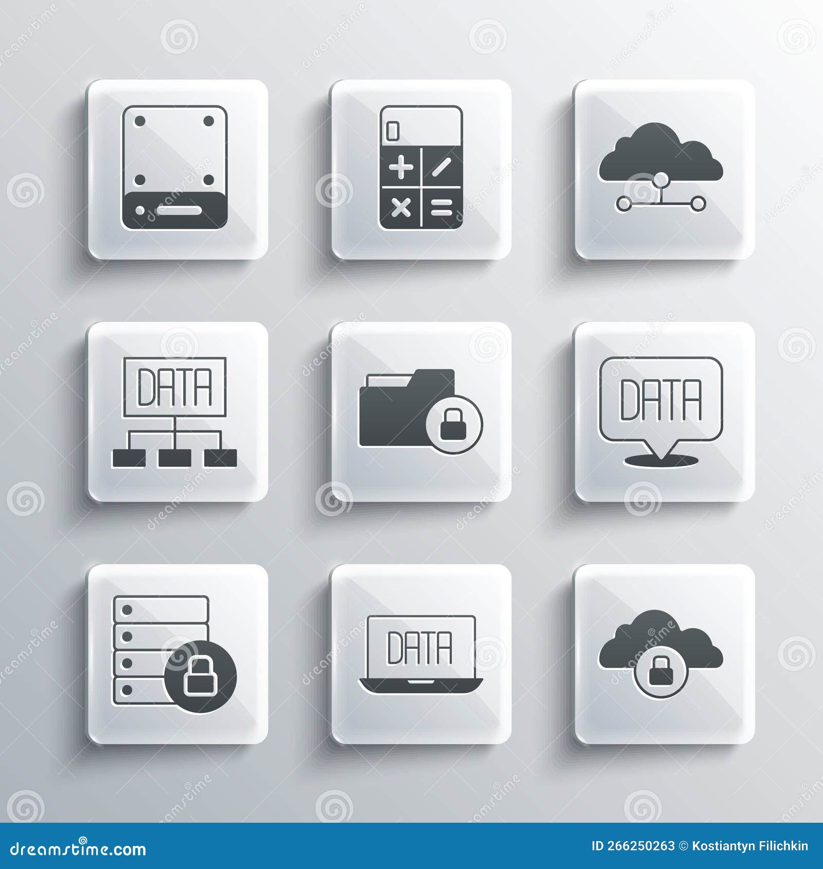 Set Data Analysis Cloud Computing Lock Folder And Server Security With Padlock And Network