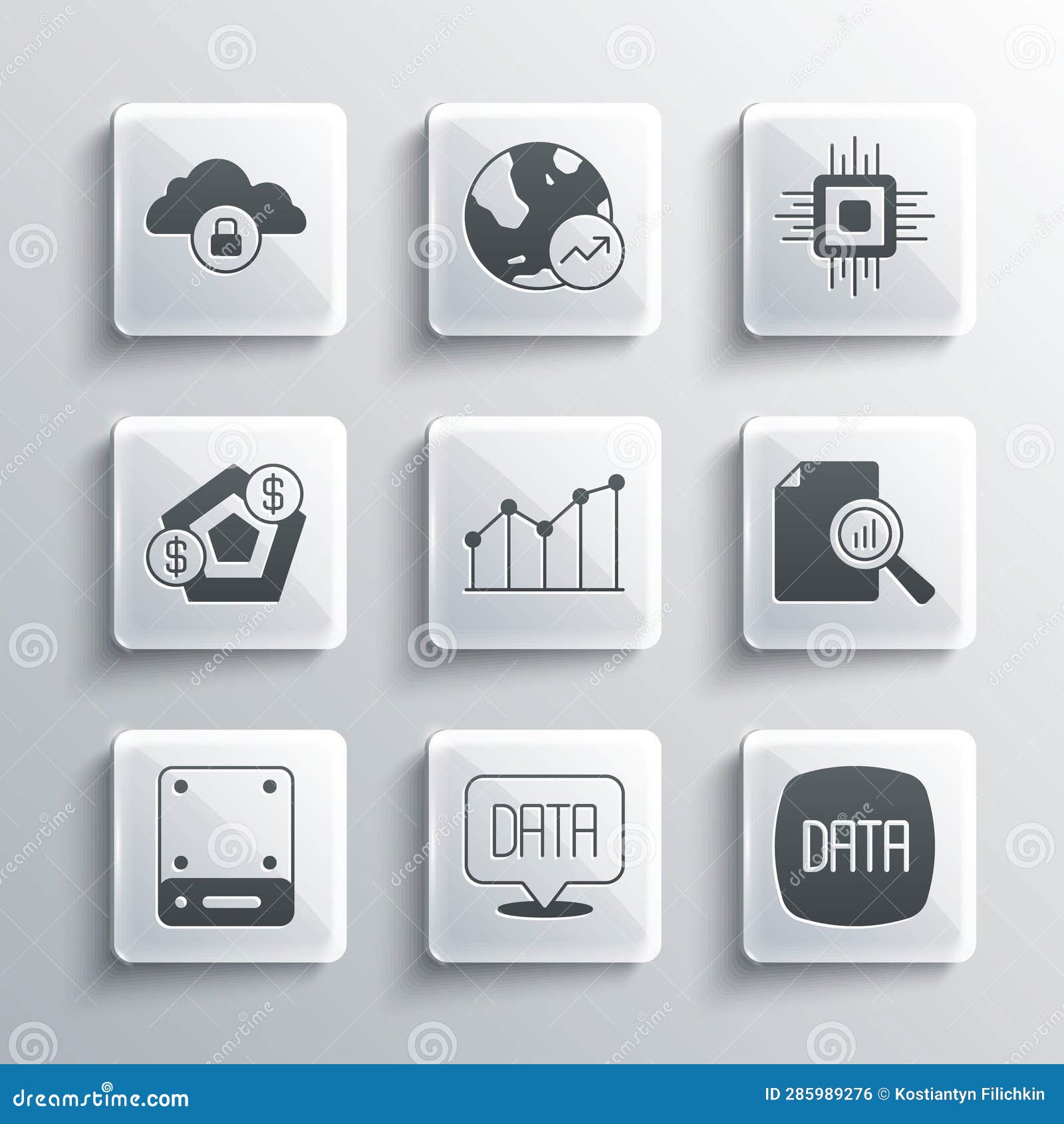 Set Data Analysis, Document with Graph Chart, Pie Infographic, Server, Financial Growth, Cloud ...
