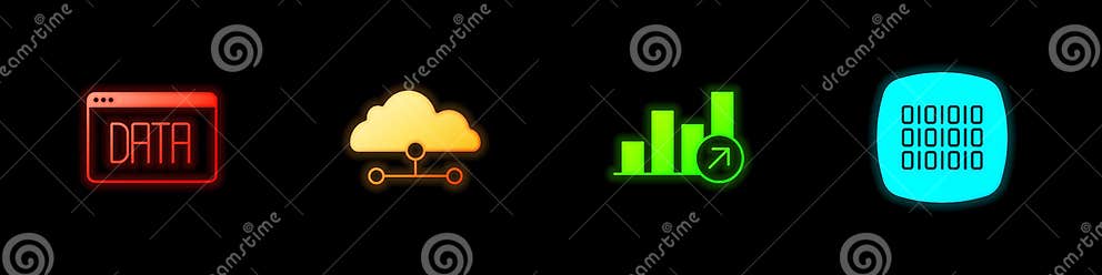 Set Data Analysis, Network Cloud Connection, Financial Growth and Binary Code Icon. Vector Stock ...