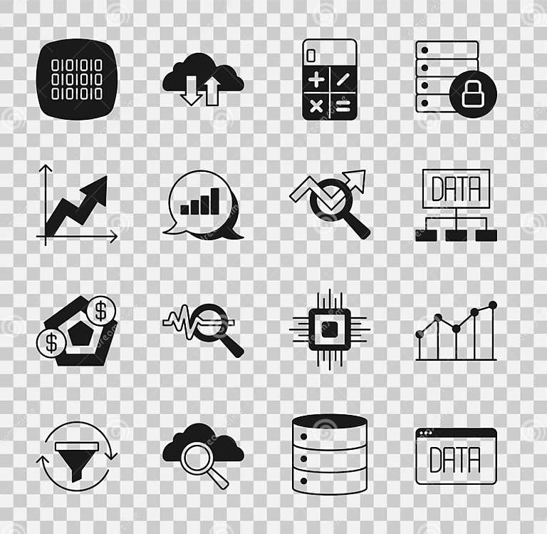 Set Data Analysis, Pie Chart Infographic, Calculator, Financial Growth, Binary Code and Search ...