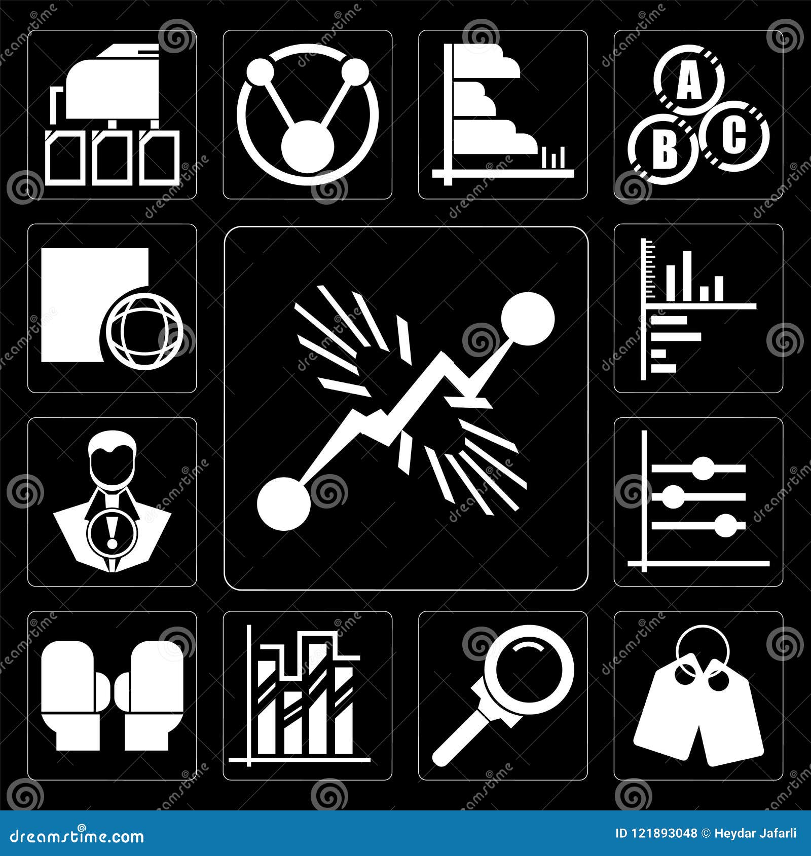 Set of Data Analytics Circular, Tags, Magnifier Tool in Vertical ...