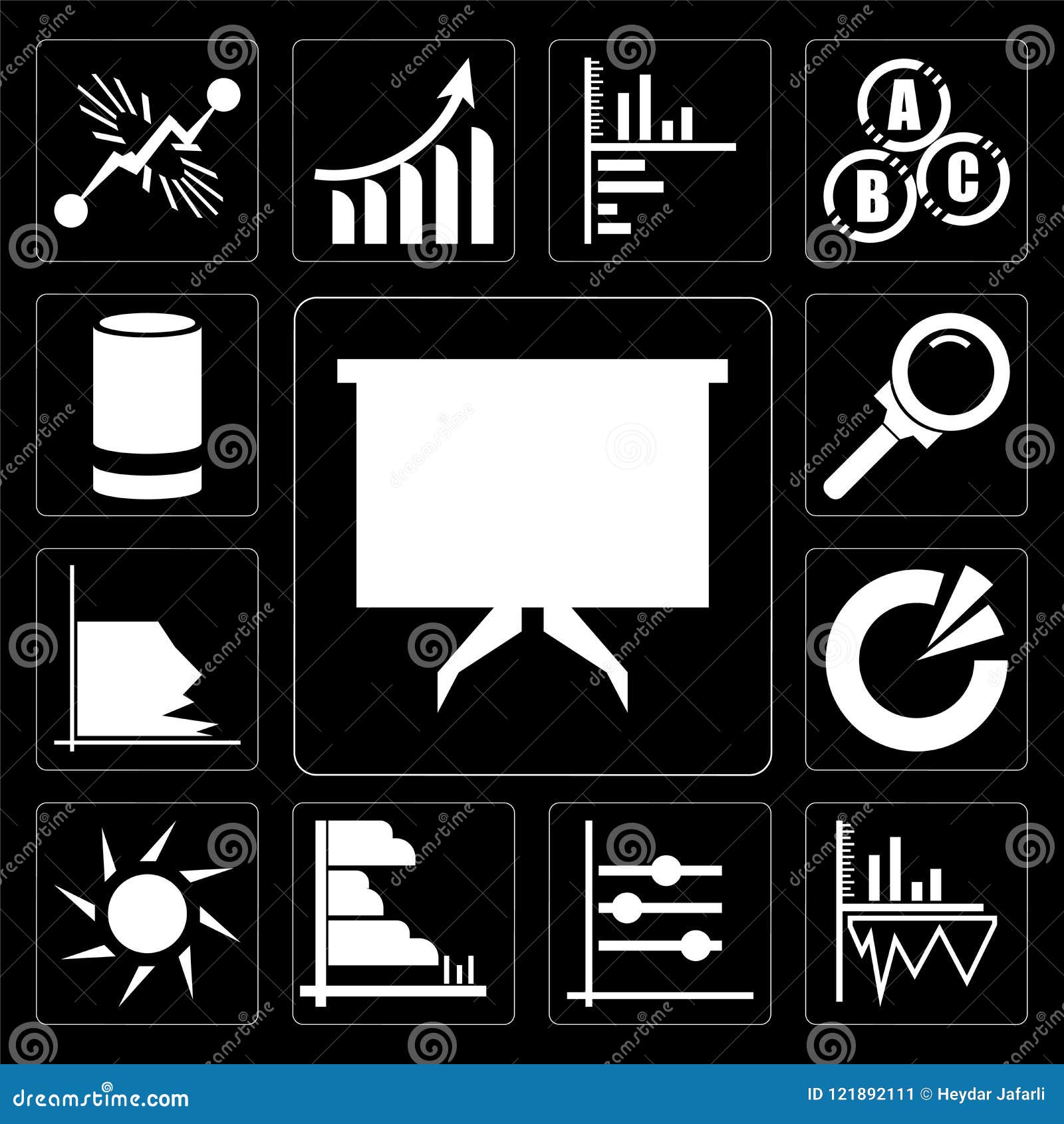 Set of Data Analytics Presentation Screen, Analytics, Box Plot Graphic, Scatter Graphic Circle ...