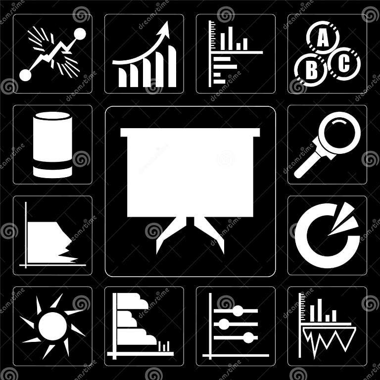 Set of Data Analytics Presentation Screen, Analytics, Box Plot Graphic, Scatter Graphic Circle ...