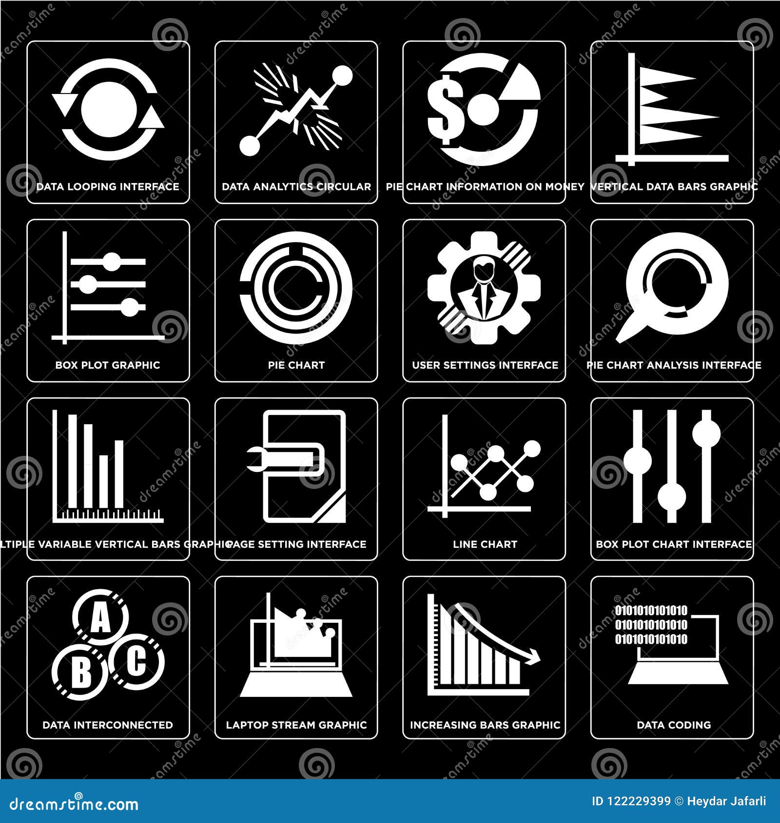 Set of Data Coding, Increasing Bars Graphic, Interconnected, Pie Chart ...