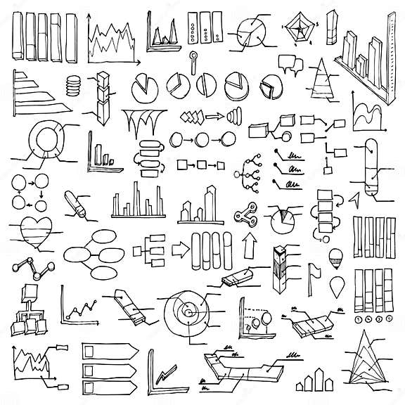 Set of Data Drawing Illustration Hand Drawn Doodle Sketch Line Vector ...