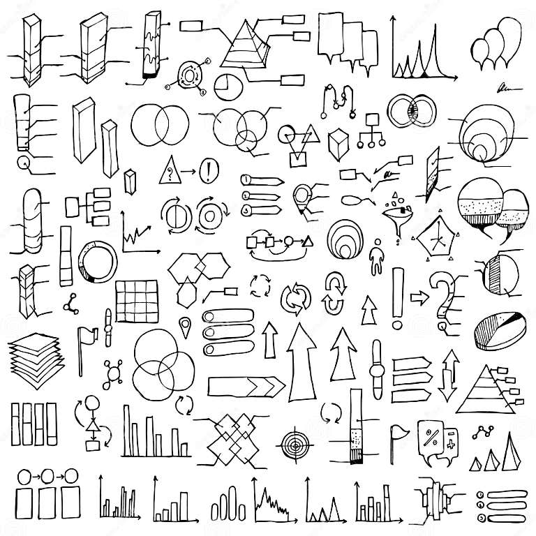Set of Data Drawing Illustration Hand Drawn Doodle Sketch Line Vector ...