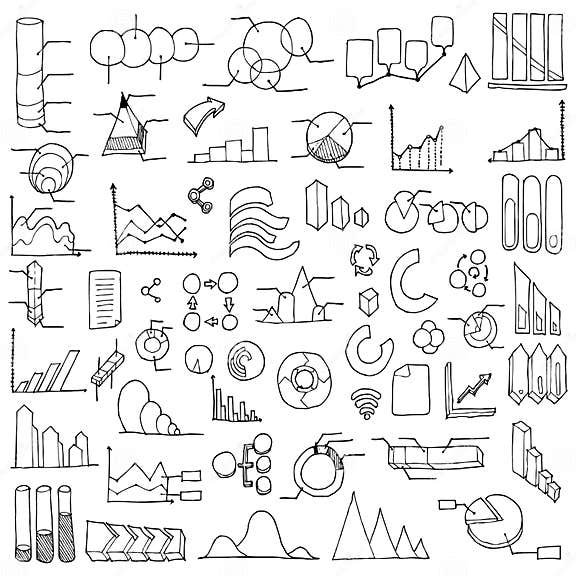 Set of Data Drawing Illustration Hand Drawn Doodle Sketch Line Vector ...