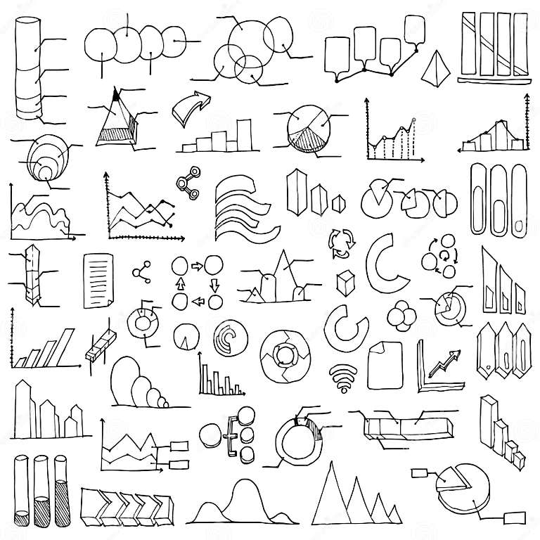 Set of Data Drawing Illustration Hand Drawn Doodle Sketch Line Vector ...