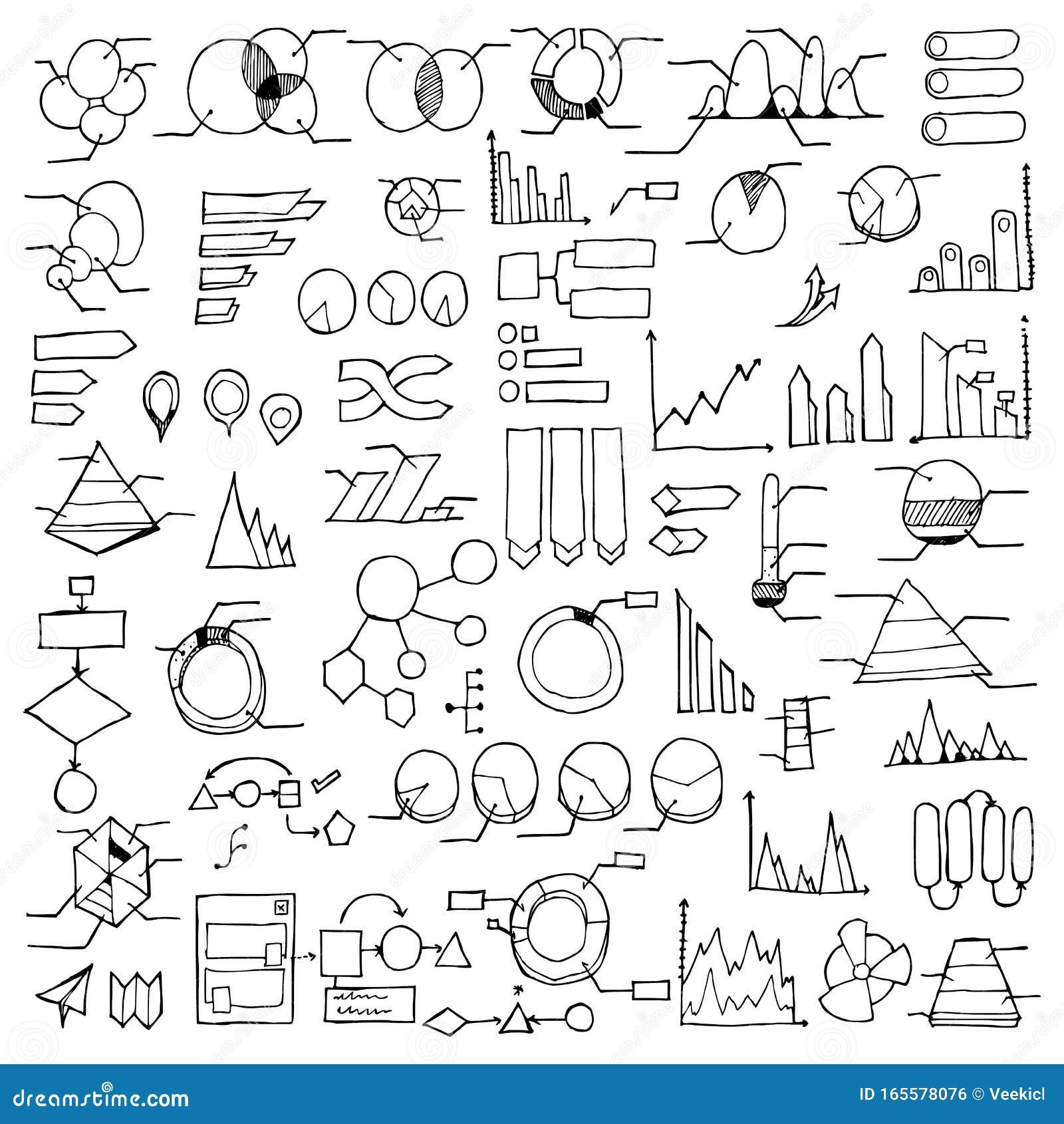 Set of Data Drawing Illustration Hand Drawn Doodle Sketch Line Vector ...