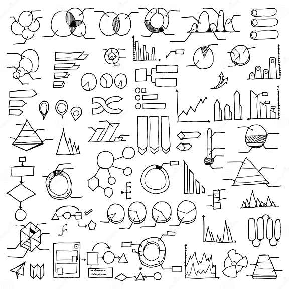 Set of Data Drawing Illustration Hand Drawn Doodle Sketch Line Vector ...