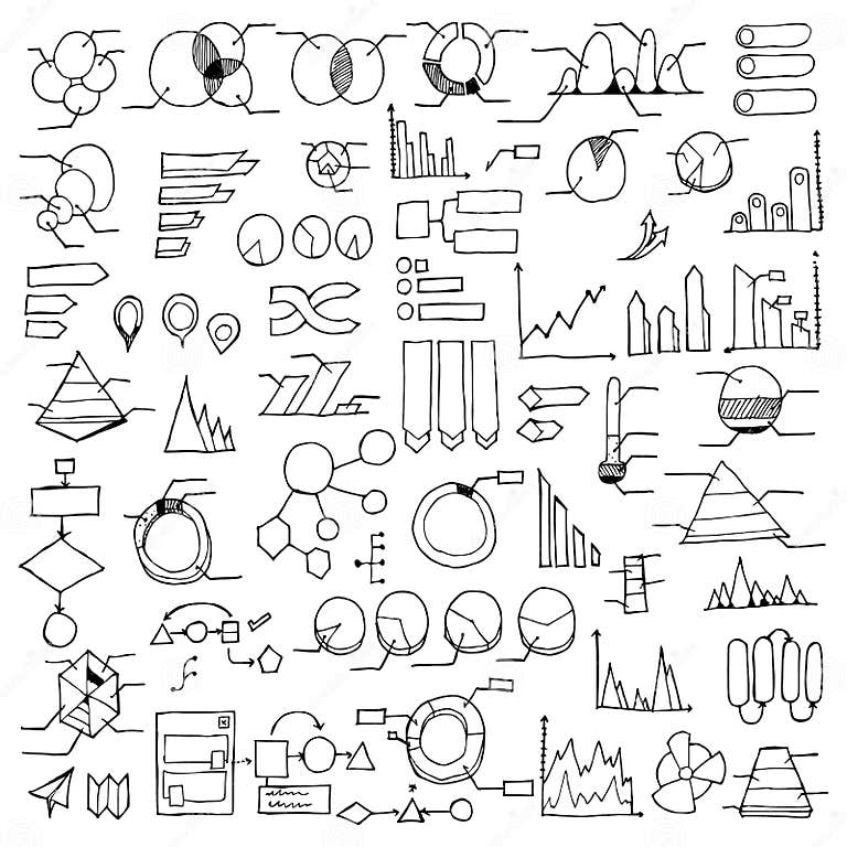 Set of Data Drawing Illustration Hand Drawn Doodle Sketch Line Vector ...