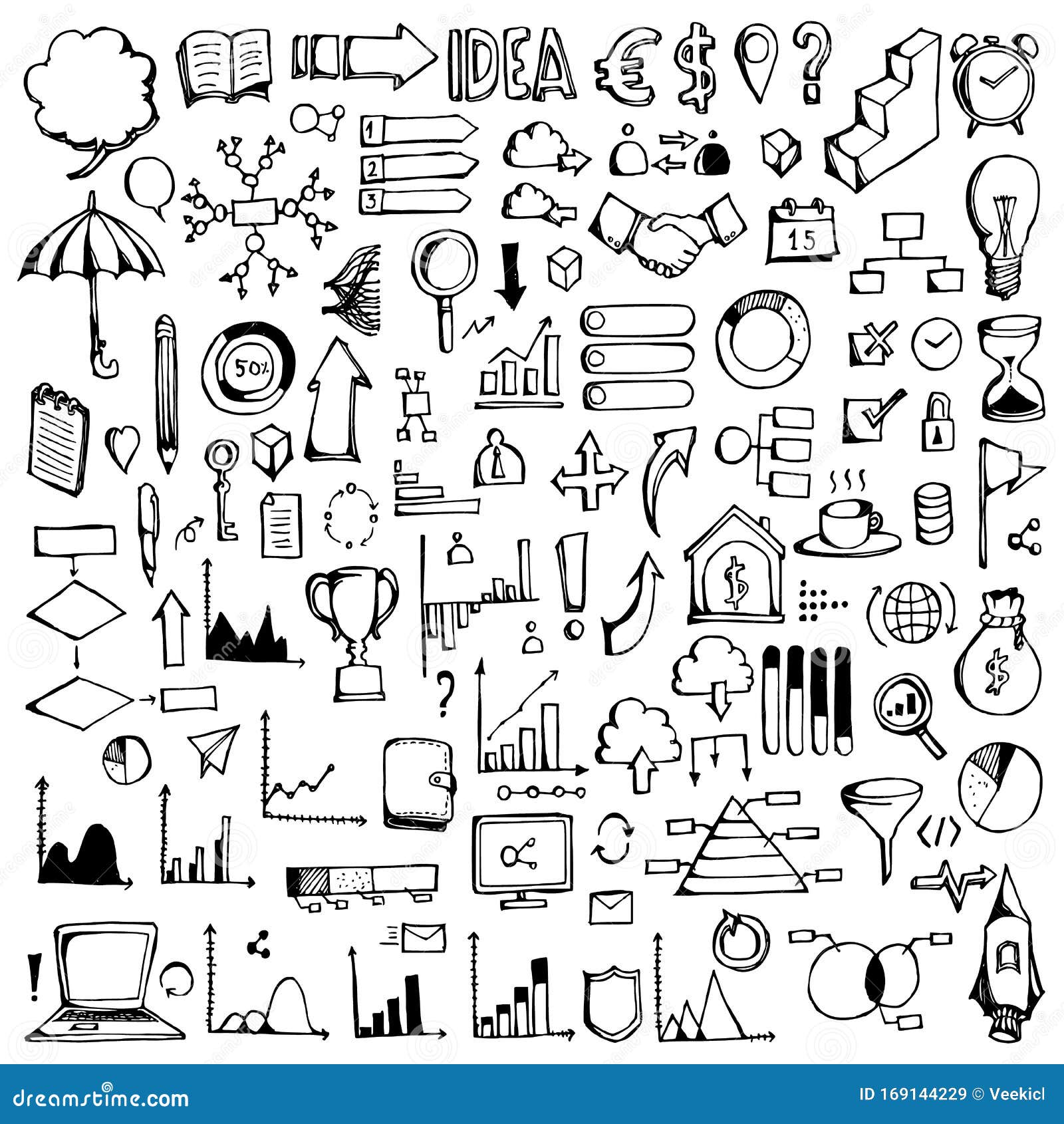 Set of Data Drawing Illustration Hand Drawn Doodle Sketch Line Vector ...