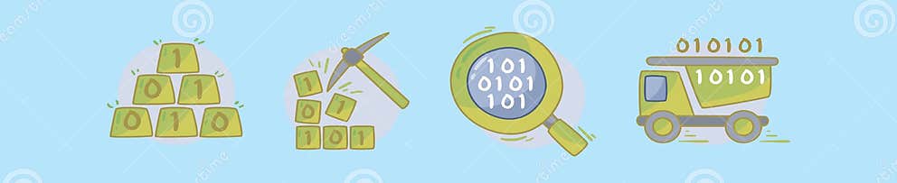 Set of Data Mining Cartoon Icon Design Template with Various Models ...
