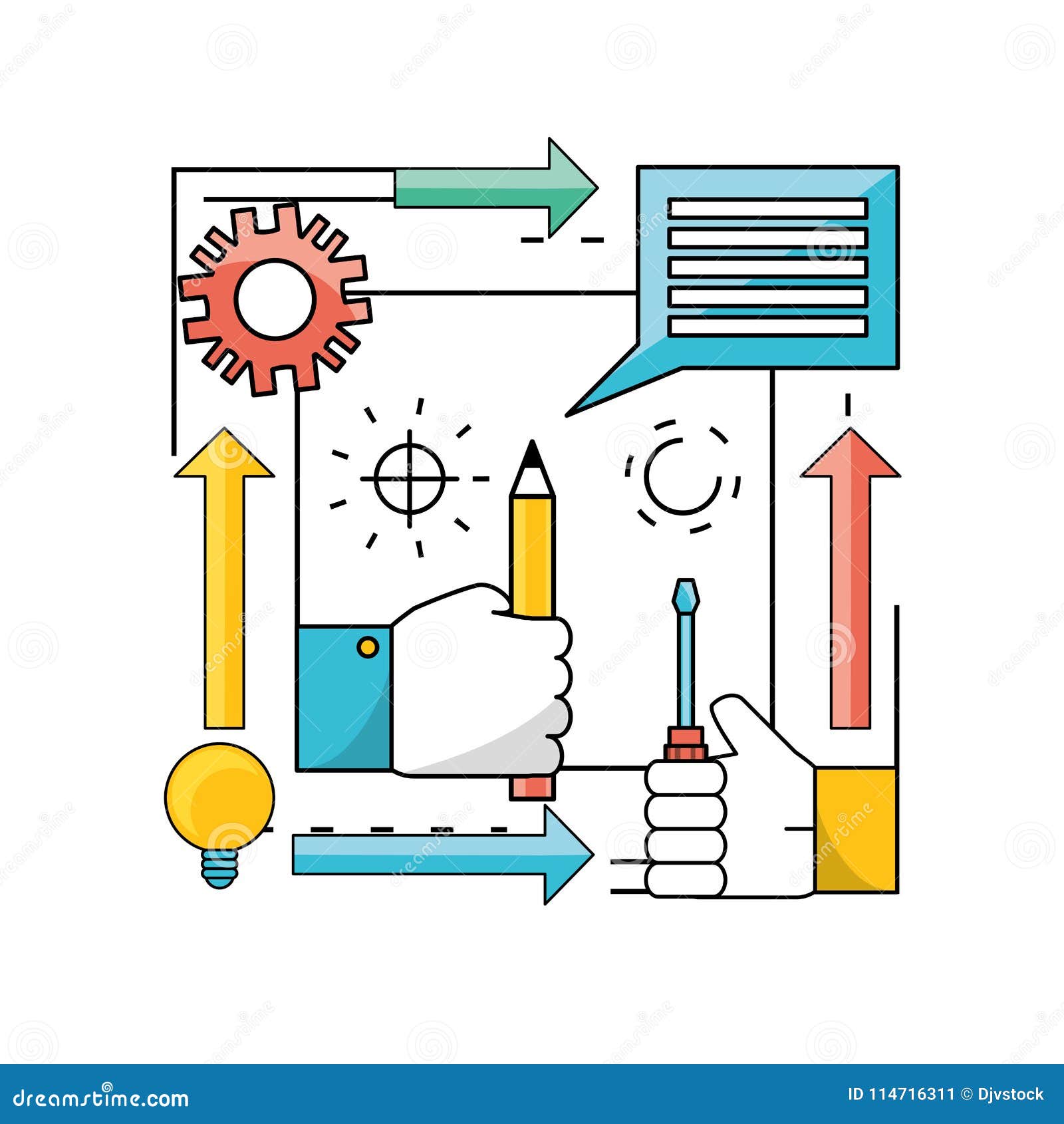Set Data Process with Teamwork Development Process Stock Vector - Illustration of bubble, code ...