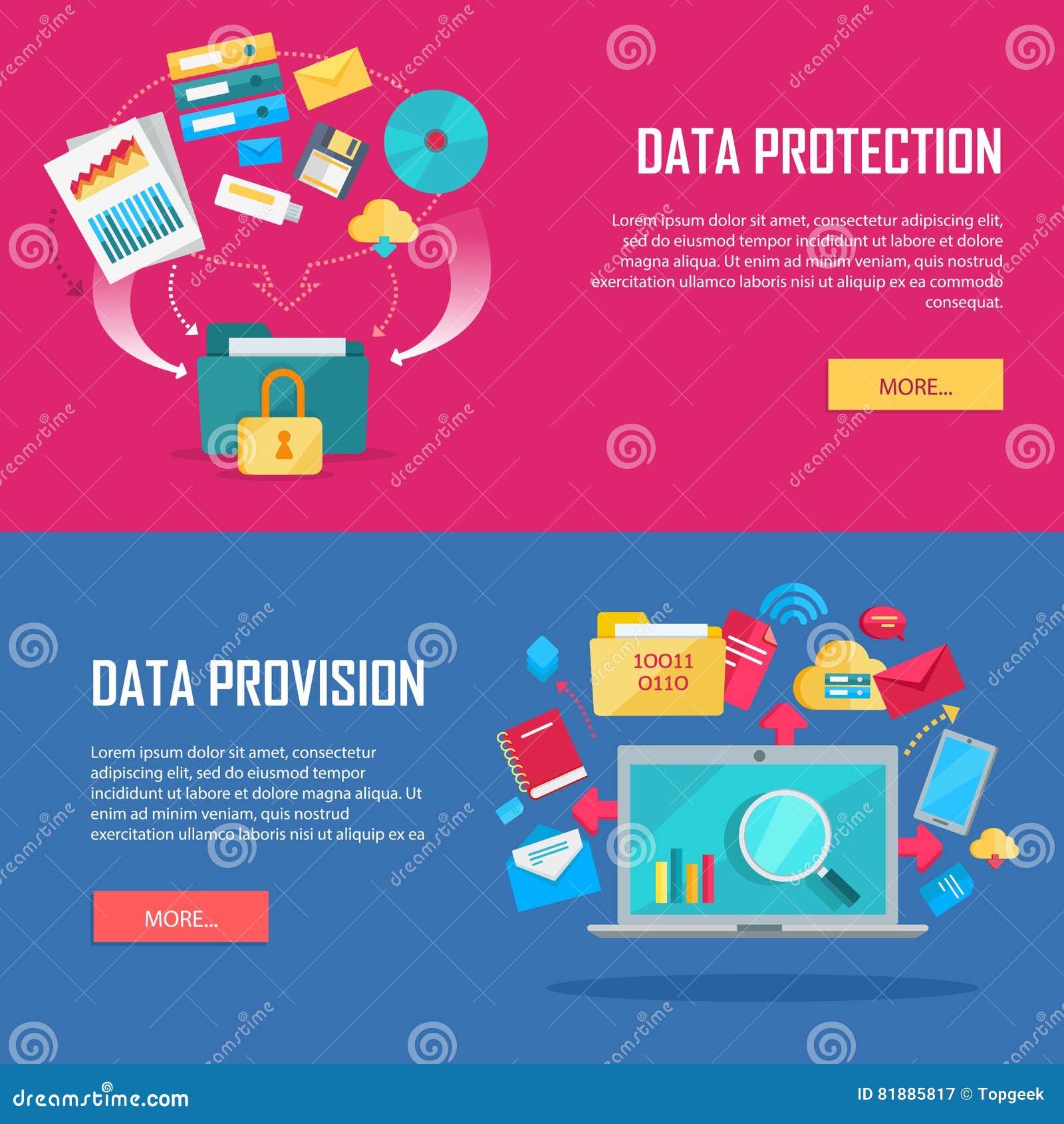 Set of Data Protection and Provision Web Banner Stock Vector ...