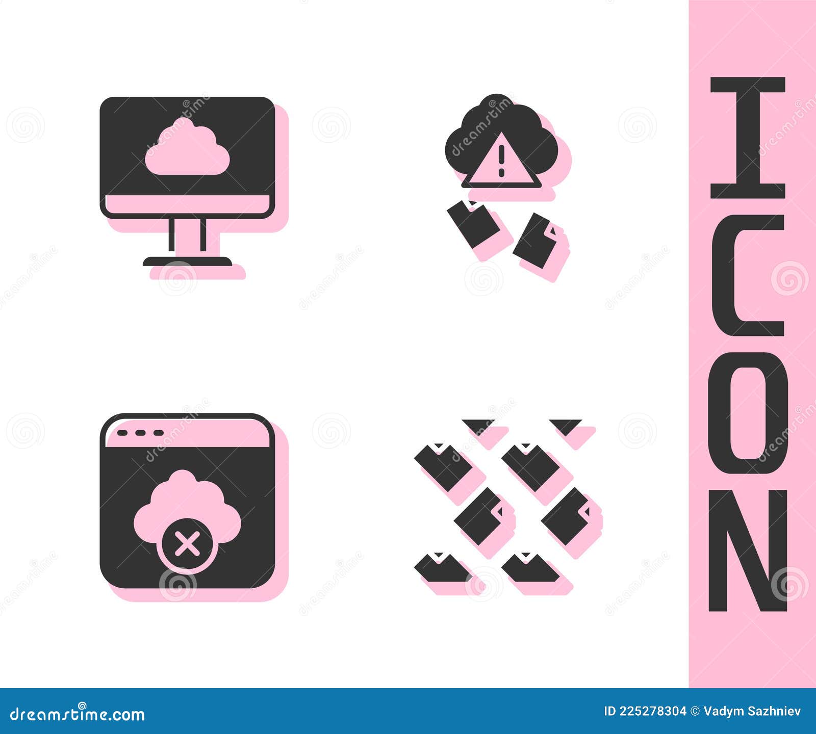 Set Data Stream, Cloud Technology Data Transfer, Failed Access Cloud Storage and Hacking Icon ...