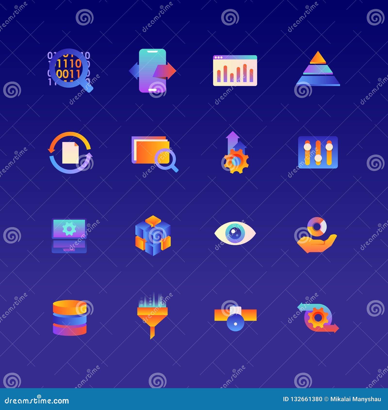 Set of Data. Vector Gradient Icons. Editable Color Stock Vector ...