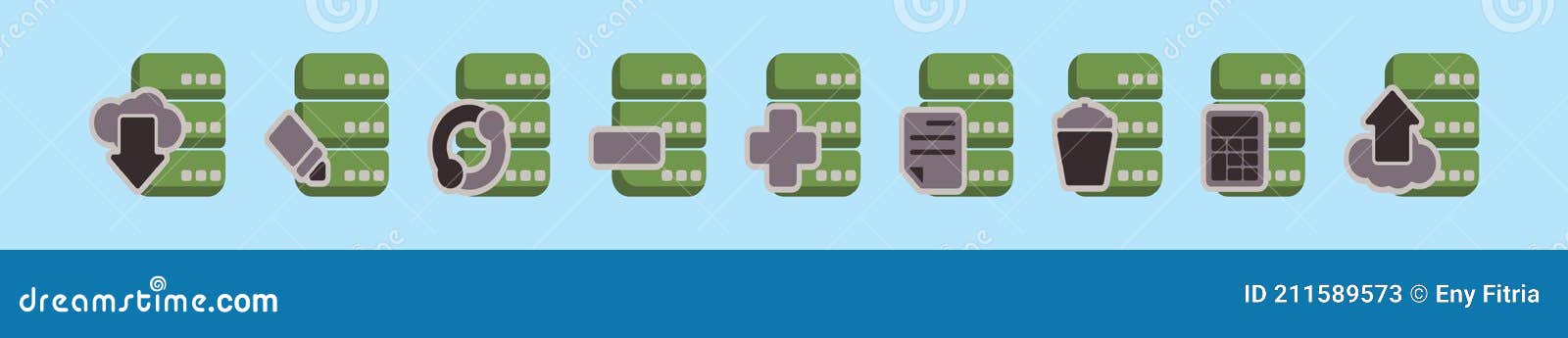 Set of Database Cartoon Icon Design Template with Various Models ...