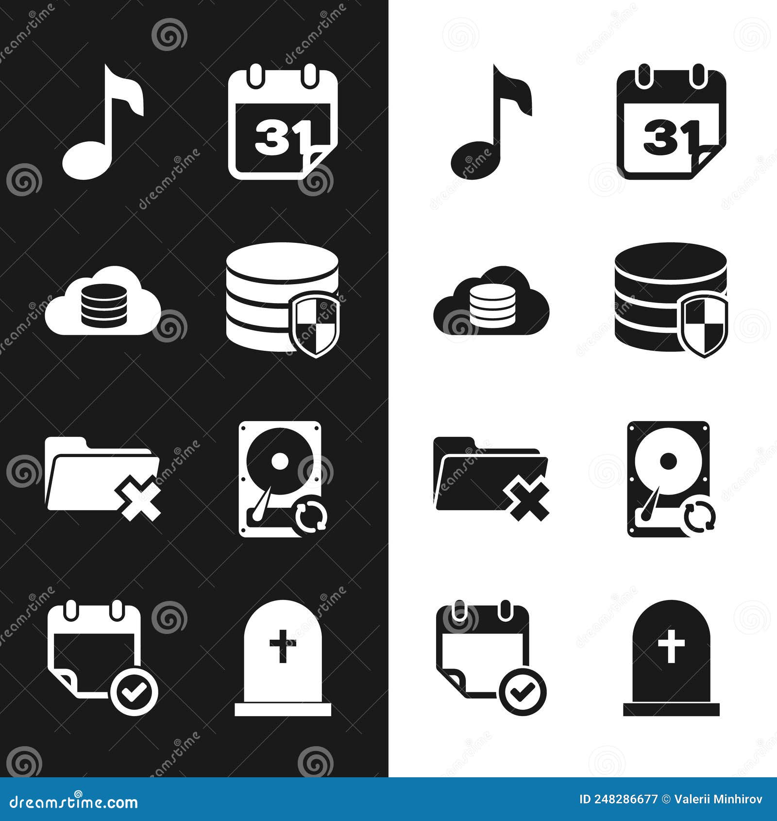 Set Database Protection Cloud Database Music Note Tone Calendar