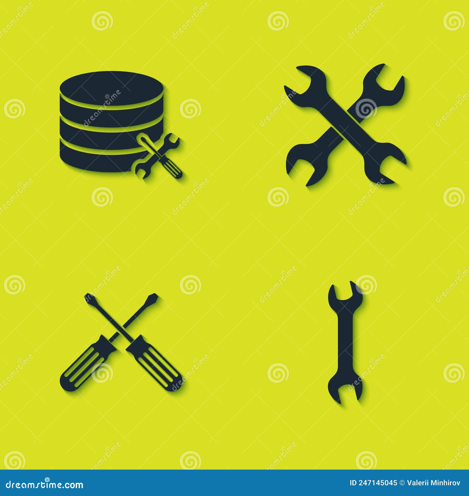 Set Database Server Service, Wrench, Crossed Screwdrivers and Wrenchs ...