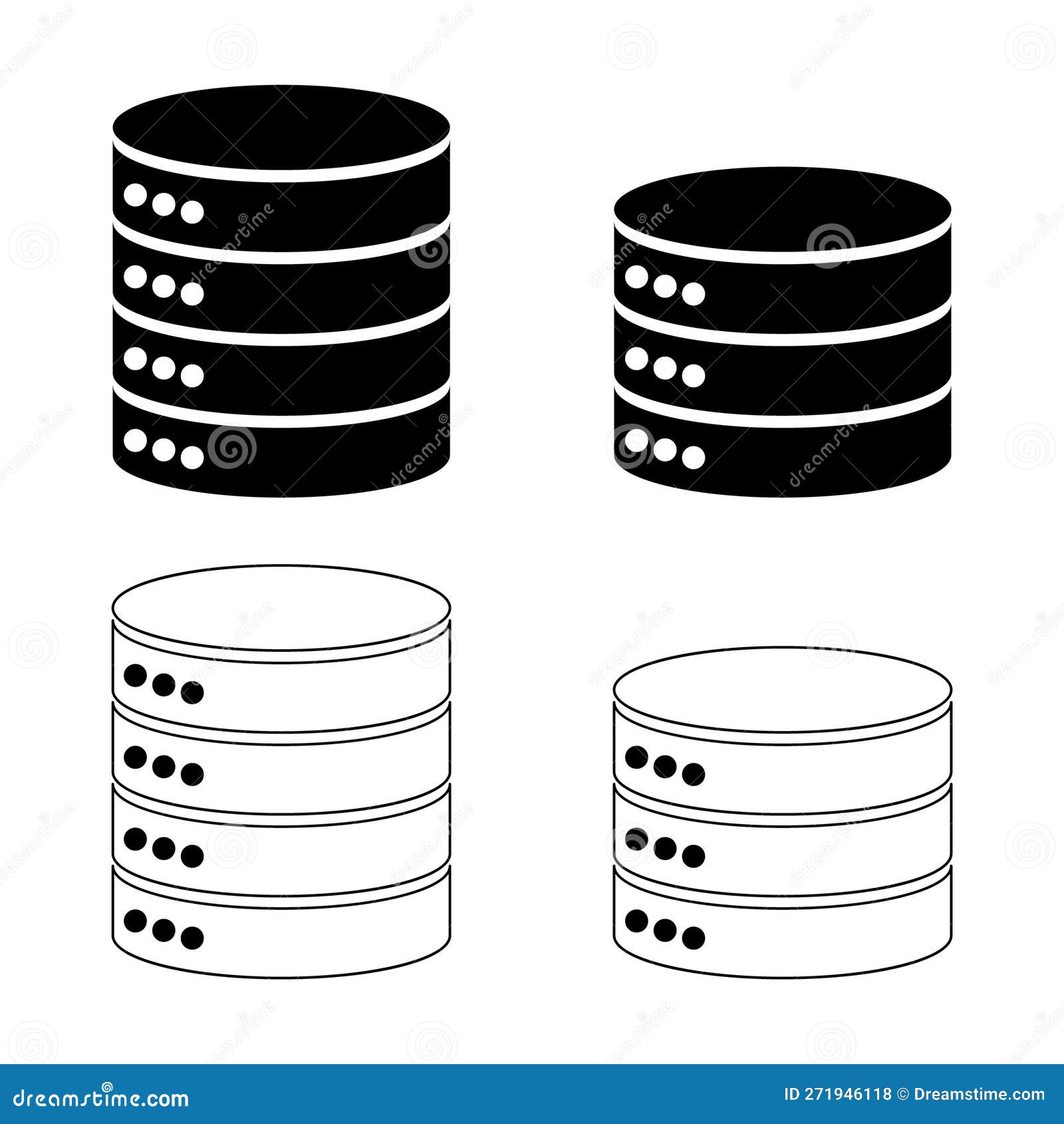 Set of Database Storage Icon, Internet Network Server Cloud Data Symbol ...