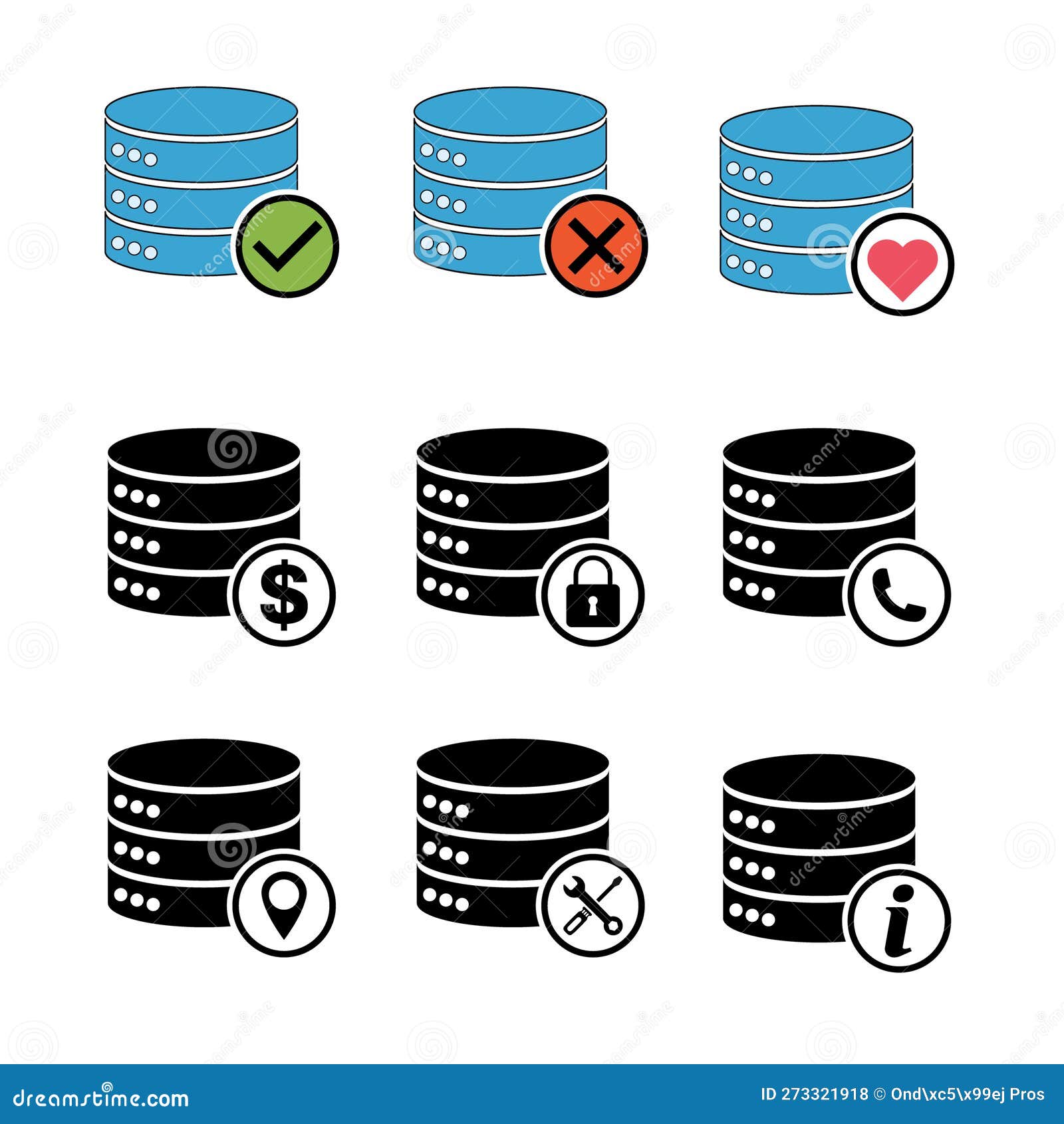 Set Of Database Storage Icon Internet Network Server Cloud Data Symbol Connection System 5572