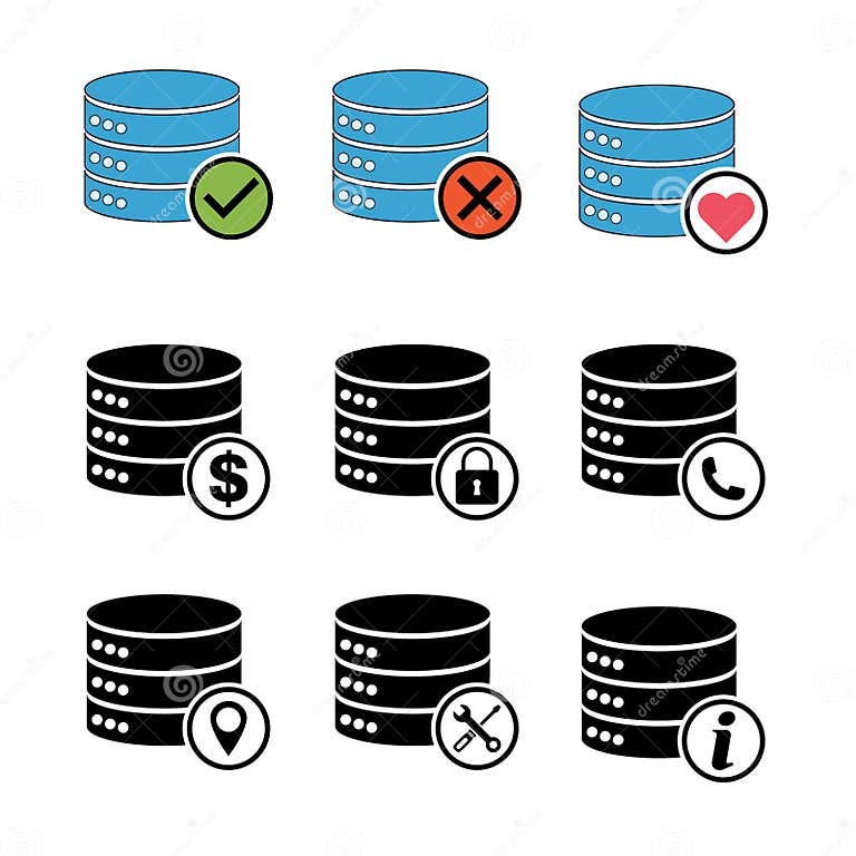 Set of Database Storage Icon, Internet Network Server Cloud Data Symbol, Connection System ...