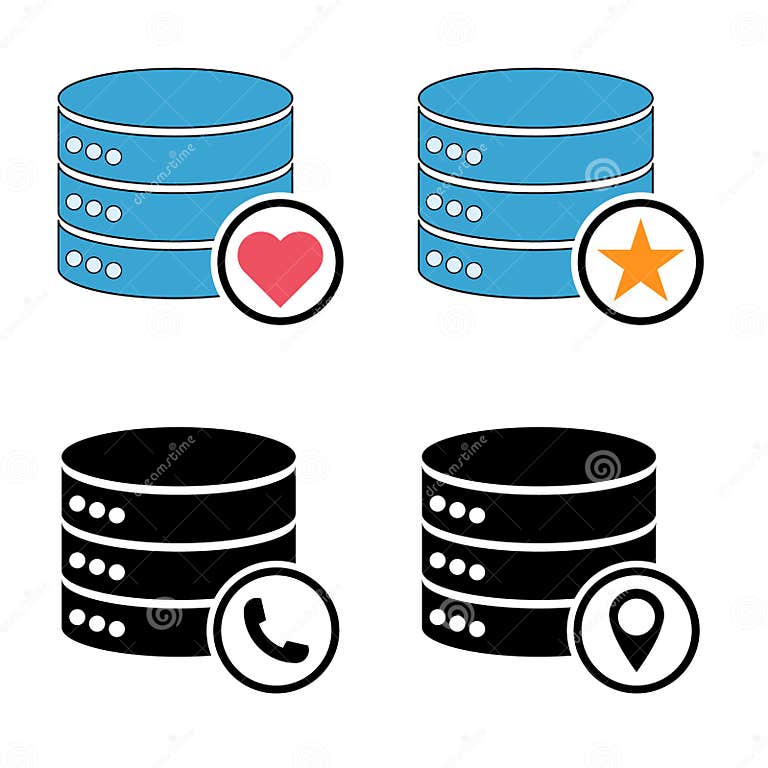 Set of Database Storage Icon, Internet Network Server Cloud Data Symbol, Connection System ...