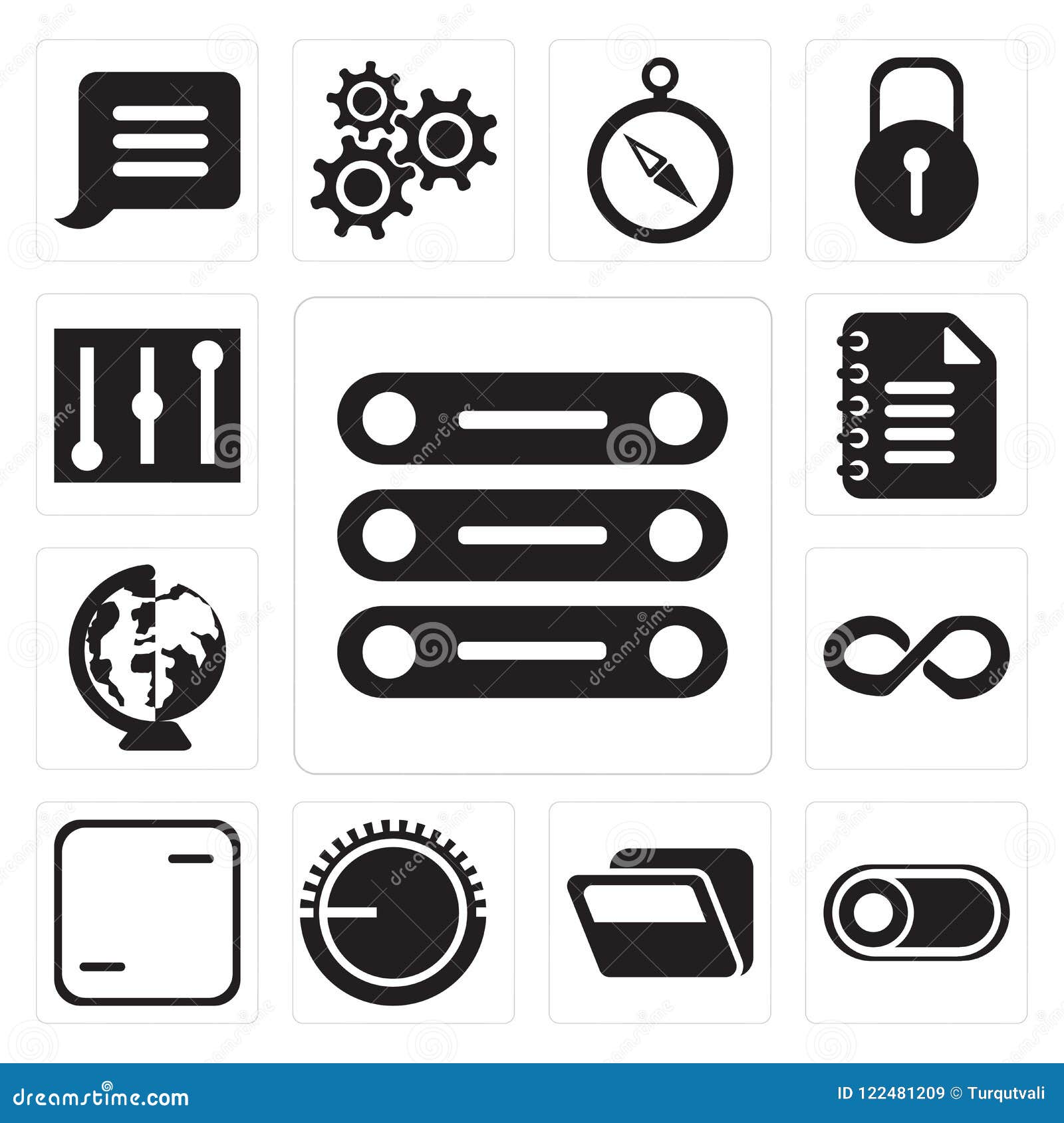 Set Of Database, Switch, Folder, Volume Control, Frame, Infinity ...