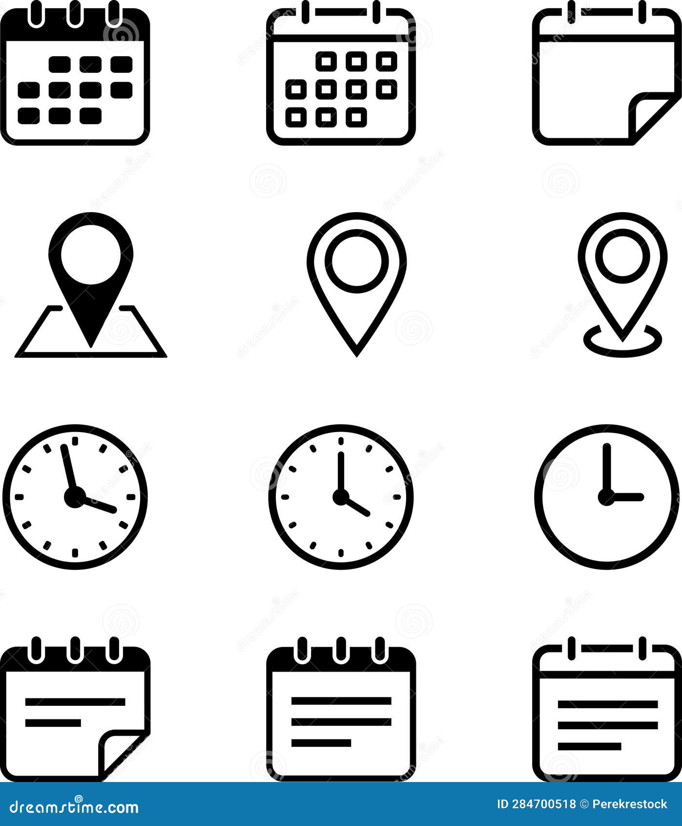 Set of Date, Place, Time and Note Vector Icons for Business Card or Web ...